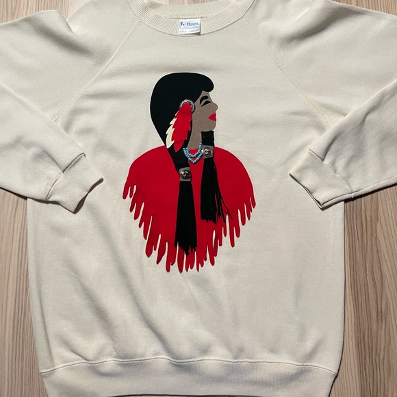 Hanes | Sweaters | Vintage 8s Native American Woman Art Crewneck ...
